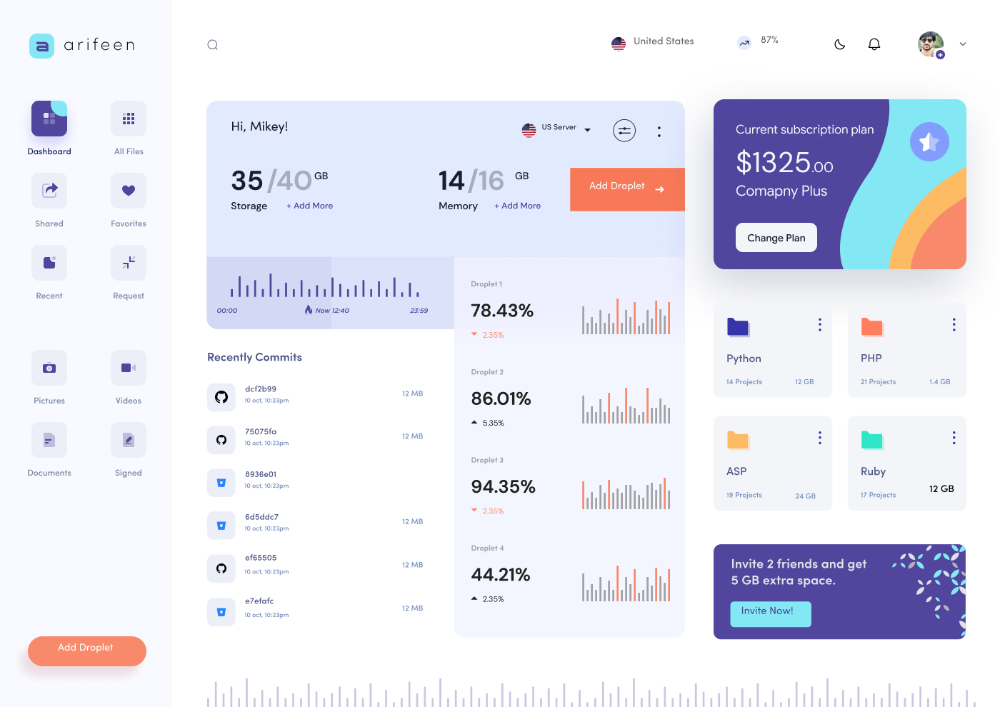 Server Management Dashboard UI Concept by AR Shakir