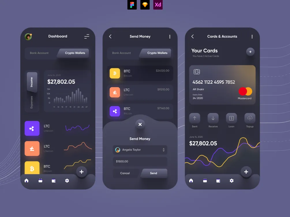 Finance App Dark UI Figma Resources | Finance App Dark UI Adobe XD ...