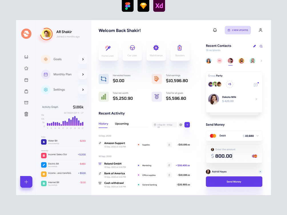 Finance app ui Figma Freebie | Finance app ui Adobe XD Free Template