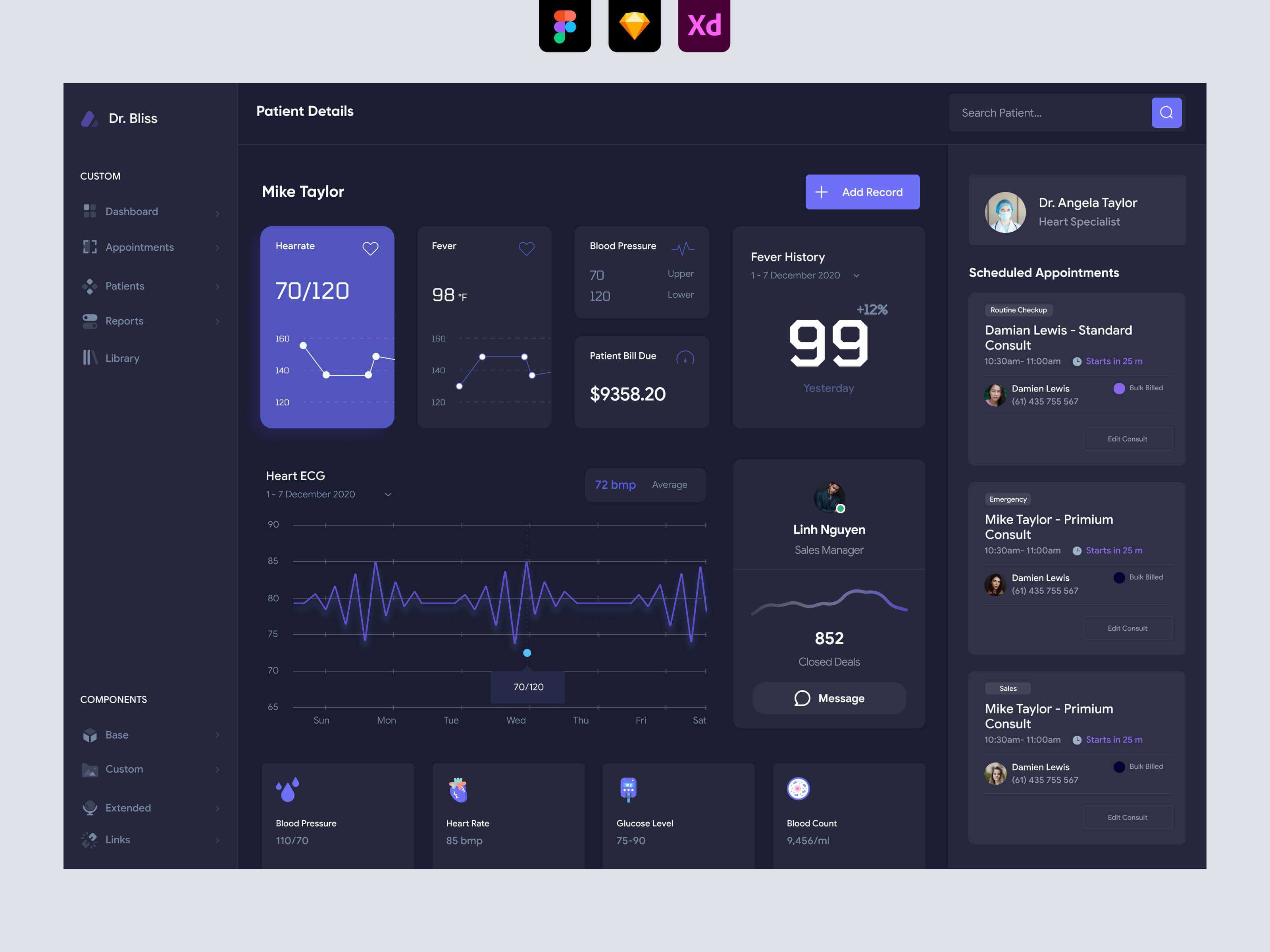 Patient Management Dashboard UI - Dark UI Figma Freebie | Patient ...
