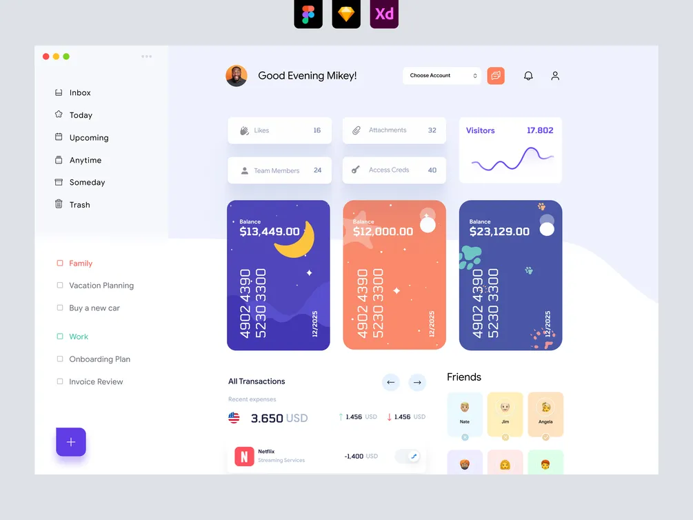 Personal Wallet Dashboard UI Figma Freebie | Personal Wallet Dashboard UI Adobe XD Free Template