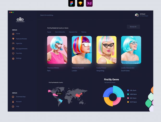 Elite - Model Agency Dashboard UI - Dark UI Figma Freebie | Elite ...