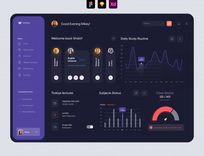 Online Class Dashboard UI - Dark UI Figma Freebie | Online Class ...