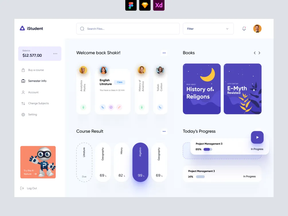 University Student Dashboard Website (Light theme) Figma Resources ...